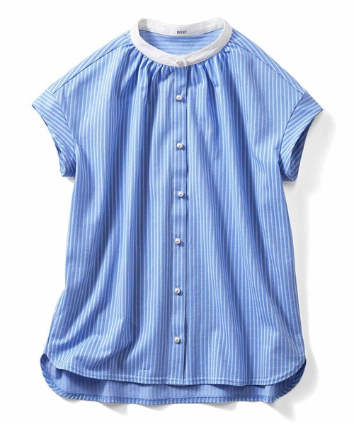 Yahoo!オークション - 「IEDIT」 半袖ブラウス LARGE ブルー レディー...