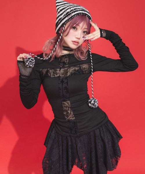 Diable baiser（ディアブルベーゼ） tシャツ ドクロレース透け十字架長袖カットソートップス レディース : ZOZOTOWN Yahoo!店 - 通販 - Yahoo!ショッピング