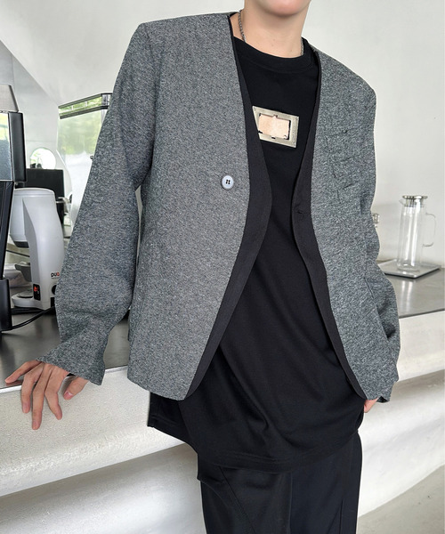 NEOS（KOKUYO） ジャケット ノーカラージャケット 「neos」ルーズシルエット ショート丈 ツイード ノーカラー メンズ レディース ...