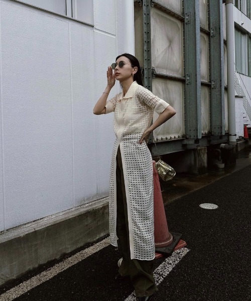 Ameri ブラウス シャツ MEDI SHEER CHECK LONG KNIT TOP レディース : ZOZOTOWN Yahoo!店 - 通販 - Yahoo!ショッピング