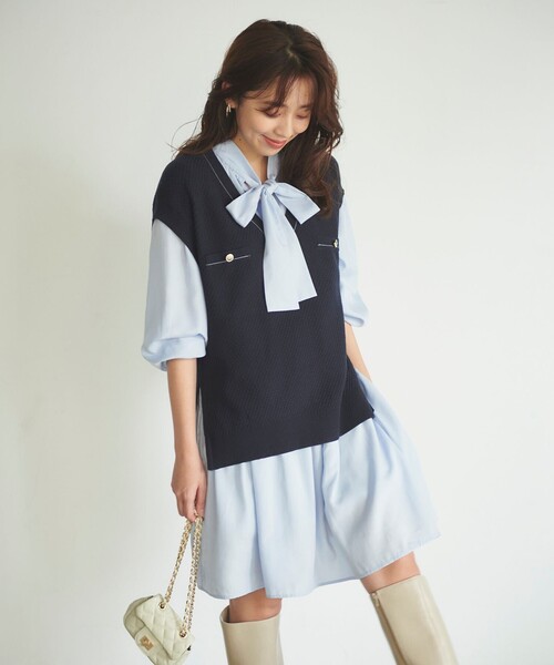 Feroux ワンピース 「セットアイテム」2WAYリボンタイ × ニット ベスト : ZOZOTOWN Yahoo!店 - 通販 - Yahoo!ショッピング