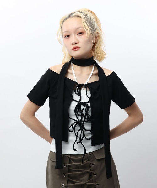 SPIRALGIRL tシャツ ストール付きレースアップトップス レディース : ZOZOTOWN Yahoo!店 - 通販 - Yahoo!ショッピング