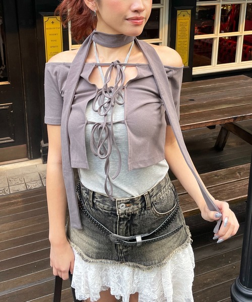 SPIRALGIRL tシャツ ストール付きレースアップトップス レディース : ZOZOTOWN Yahoo!店 - 通販 - Yahoo!ショッピング