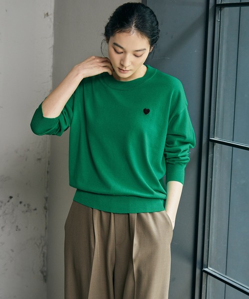 ELFRANK ニット セーター 「新色追加」ワンポイントハート刺繍ニット