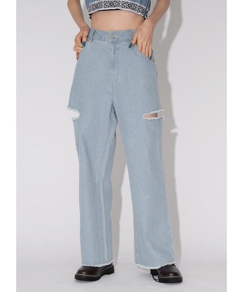 Yahoo!オークション - 「Adoon plain」 ダメージ加工デニムパンツ MEDI...