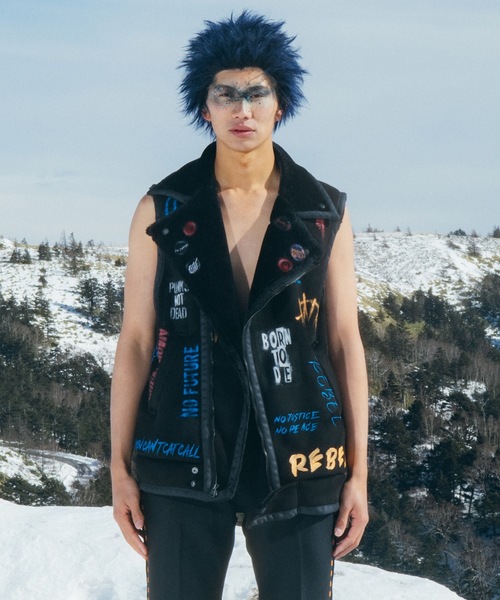 amok ベスト ジレ HANDPAINT MOUTON RIDERS VEST メンズ レディース : ZOZOTOWN Yahoo!店 - 通販 - Yahoo!ショッピング