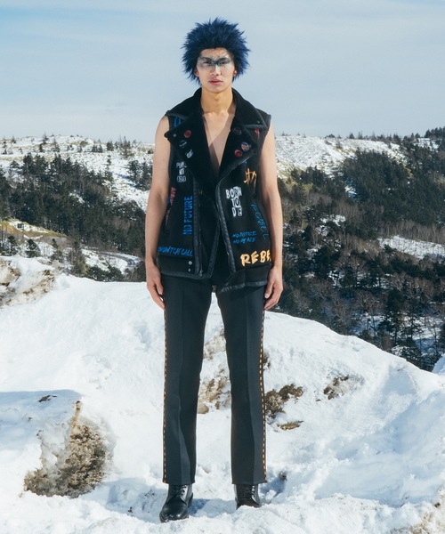 amok ベスト ジレ HANDPAINT MOUTON RIDERS VEST メンズ レディース : ZOZOTOWN Yahoo!店 - 通販 - Yahoo!ショッピング