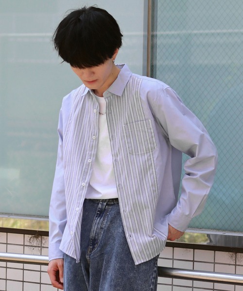 SITRY シャツ broadcloth switching stripe shirt/ブロード 切り替え ストライプ メンズ レディース ...