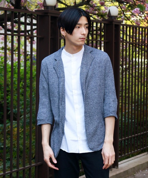 ジャケット テーラードジャケット VIBGYOR Select/タック編みニットソーテーラードJKT(BL) :52567056 ...