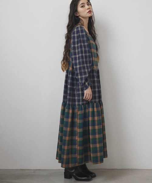 ESCAR ワンピース ESCAR チェックキリカエティアードワンピース : ZOZOTOWN Yahoo!店 - 通販 - Yahoo!ショッピング