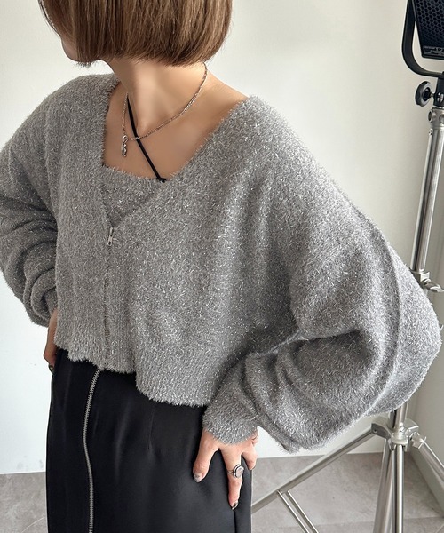 apres jour mignon 「apres mignon」 ニットカーディガン X-LARGE シルバー レディース : ZOZOTOWN Yahoo!店 - 通販 - Yahoo!ショッピング