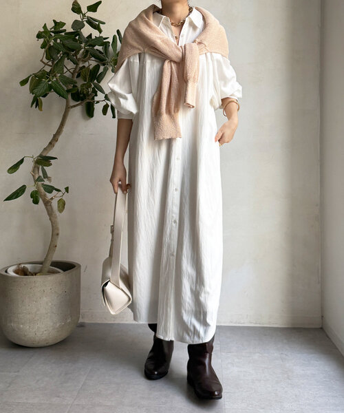 Yahoo!オークション - 「DouDou」 長袖ワンピース FREE オフホワイト ...