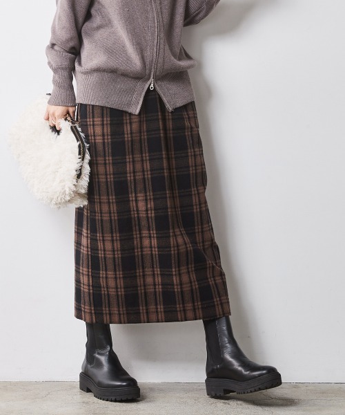 CHIC STYLE（シックスタイル） スカート 綿100％チェックロングタイト