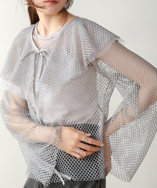 BAB（バブ） tシャツ 「フリルカラーセットアイテム」リボンメッシュトップス＋マルチWAYカラーセット レディース : ZOZOTOWN ...