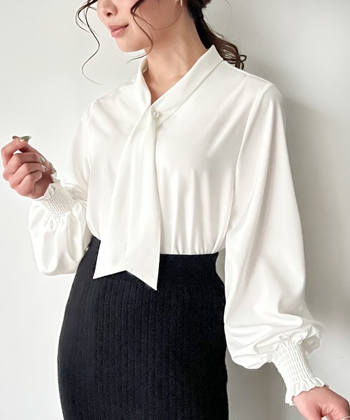 Yahoo!オークション - 「JUNOAH」 長袖ブラウス LARGE ブラック レディ...