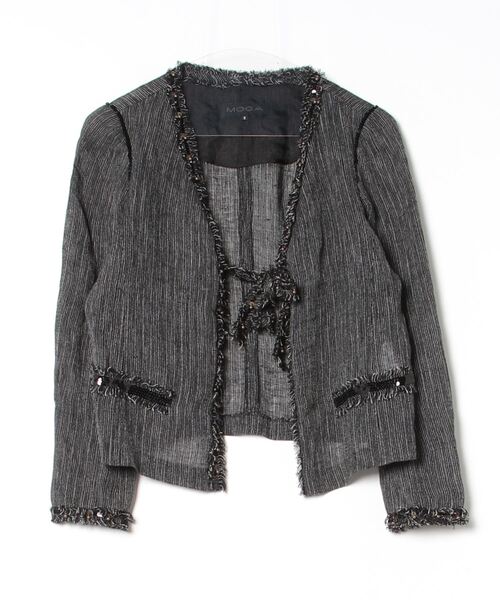 MOGA 「MOGA」 ストライプ柄ノーカラージャケット 2 ブラック レディース : ZOZOTOWN Yahoo!店 - 通販 - Yahoo!ショッピング