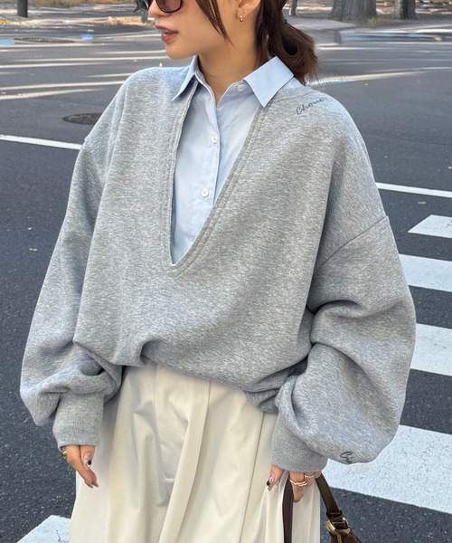 RANAN（ラナン） トレーナー スウェット 裏起毛深Vネックロゴ刺繍スウェット レディース : ZOZOTOWN Yahoo!店 - 通販 - Yahoo!ショッピング