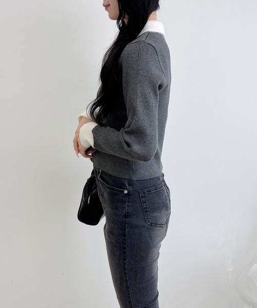 INGNI（イング） ニット セーター リブフェザー襟ダブルジップニット