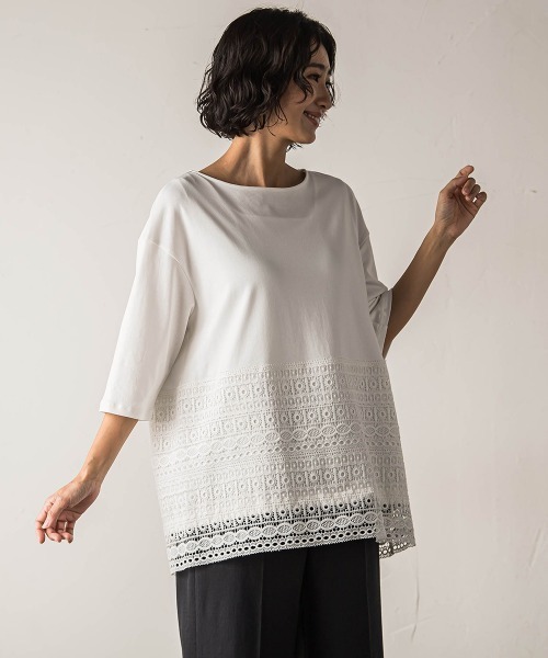 la.f（ラ・エフ） tシャツ 「biyori」”裾に咲くレース”日常がさりげ