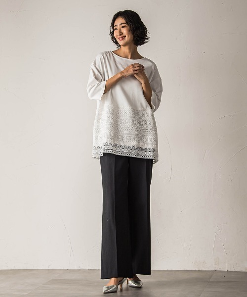 ラエフ（la．f．．．）/【大きいサイズ】【biyori】”裾に咲くレース”日常がさりげなくときめきくカットソー≪洗濯機で洗え la.f（ラ・エフ） tシャツ 「biyori」”裾に咲くレース”日常がさりげ