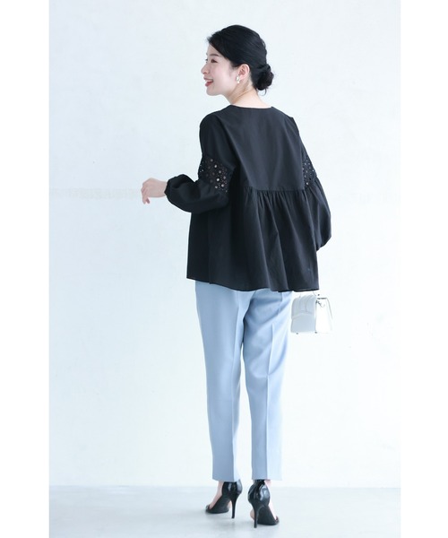 cawaii ブラウス シャツ （黒）サークルレース袖の涼やかAライン