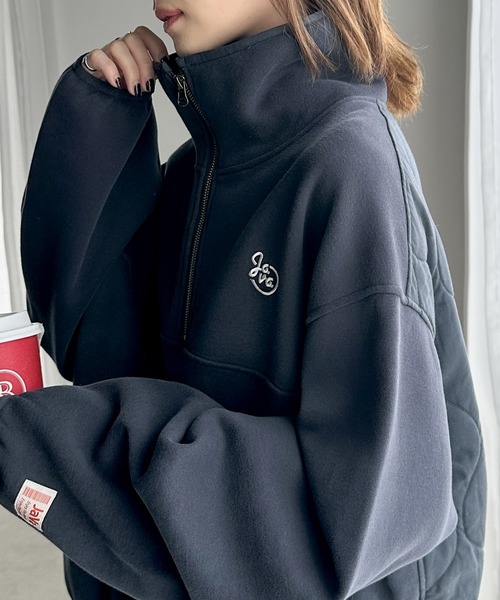 Java トレーナー スウェット 「Java ジャバコラボ」異素材MIX。裏起毛 キルティングバック切替 ハーフジップオーバーサイズプルオーバー レディース : ZOZOTOWN Yahoo ...