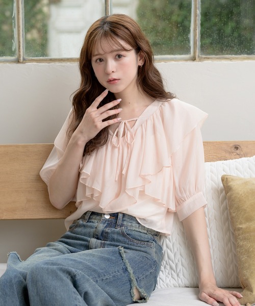 Ambre Neige ブラウス シャツ 2way Sheer frill ruffle blouse / 2wayシアーフリルラッフルブラウス レディース : ZOZOTOWN Yahoo ...