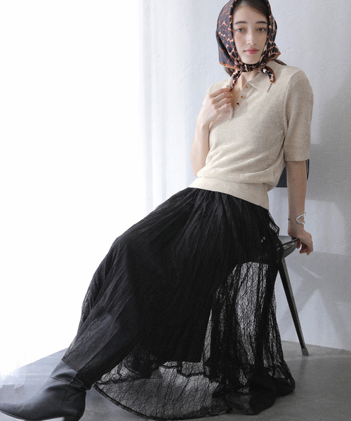 ラ トータリテ（La TOTALITE）/【洗える】ベロアハーフスリーブニット La TOTALITE（ラ トータリテ） ニット セーター 「洗える」ベロア