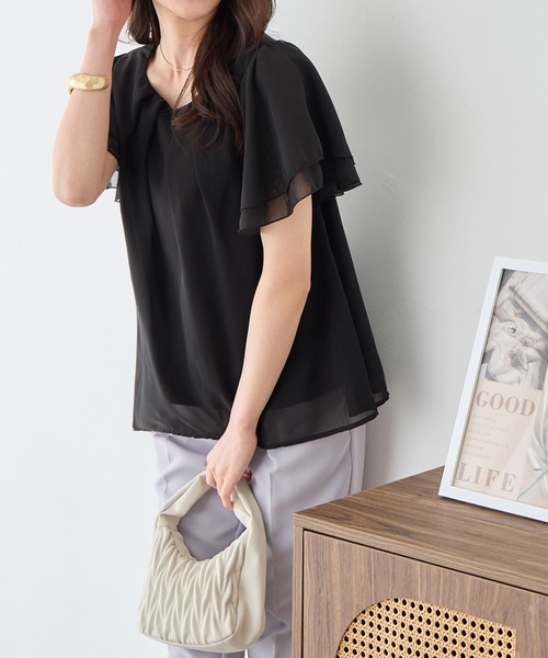 alotta ブラウス シャツ インナー付きフリル袖シフォンタックブラウ レディース : ZOZOTOWN Yahoo!店 - 通販 - Yahoo!ショッピング