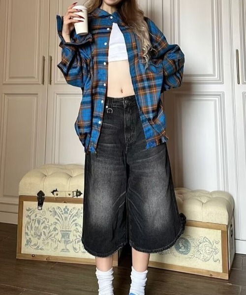 MASHIRO ジーンズ デニム デニムパンツ 「MASHIRO」スーパービッグサイズデニムハーフワイドパンツ/Dカン付き/ヴィンテージ風加工/Y2K （MA/EK9 : ZOZOTOWN ...