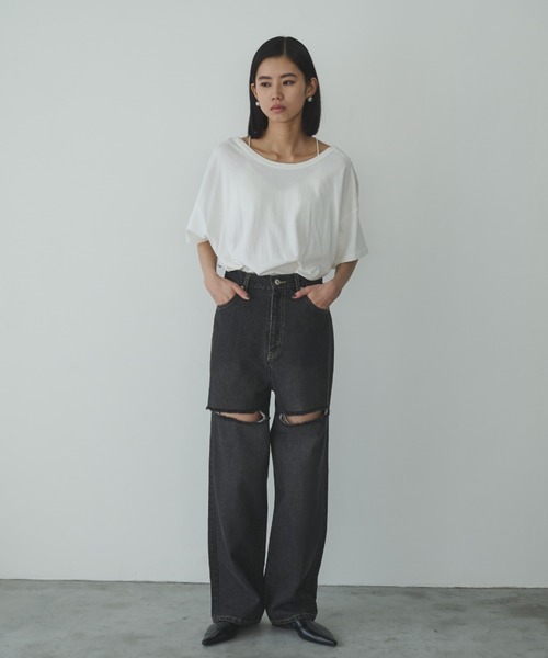 Yahoo!オークション - 「AIC.」 ダメージ加工デニムパンツ MEDIUM ブラ...