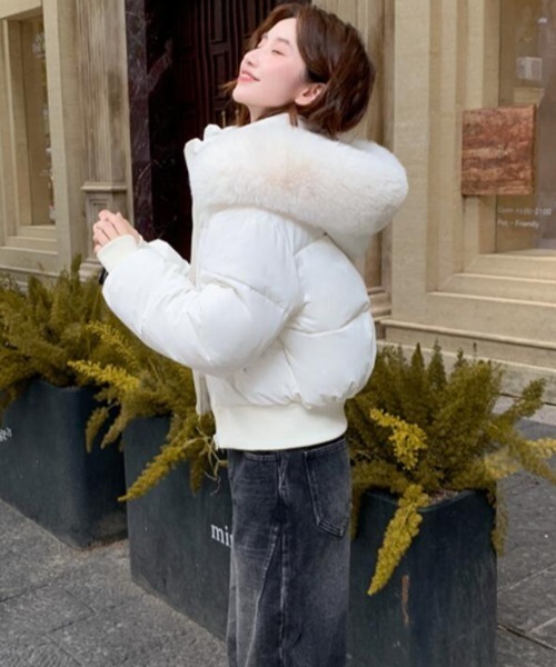 コート アウター ファーアクセントショートダウンジャケット