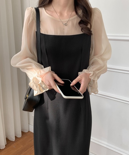 Yahoo!オークション - 「ECLIN」 長袖ワンピース L ベージュ レディー...