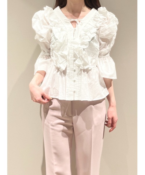 Yahoo!オークション - 「SNIDEL」 7分袖ブラウス FREE ブルー レディー...