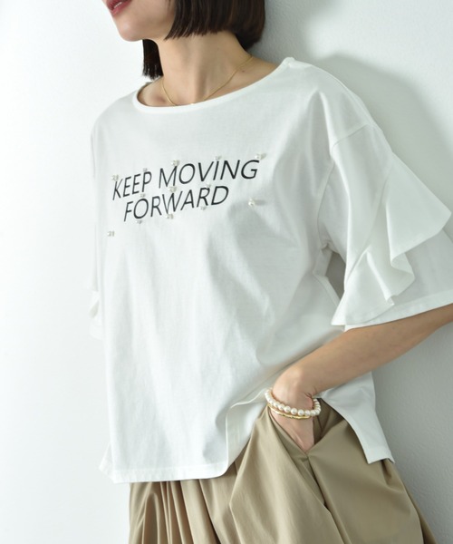 INTERPLANET tシャツ 袖フリルロゴパール付Tシャツ レディース : ZOZOTOWN Yahoo!店 - 通販 - Yahoo!ショッピング