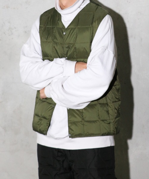 TAION（タイオン） ベスト ジレ BASIC V-NECK BUTTON INNER DOWN VEST (TAION-001 ...