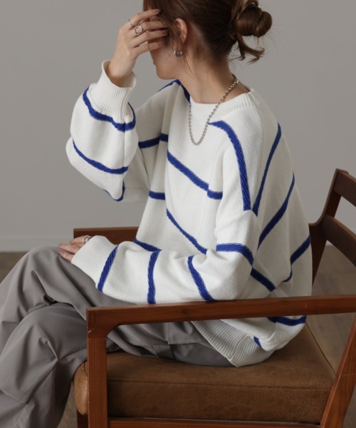 HUG.U 「HUG.U」 長袖ニット FREE ホワイト×ブルー レディース : ZOZOTOWN Yahoo!店 - 通販 - Yahoo!ショッピング