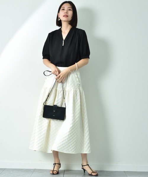 INTERPLANET ブラウス シャツ モスクレープVネックパールデザイン半袖ブラウス レディース : ZOZOTOWN Yahoo!店 - 通販 - Yahoo!ショッピング