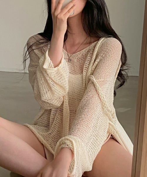 COCOMOMO ニット セーター ゆるVネック メッシュ ローゲージ ルーズニット レディース : ZOZOTOWN Yahoo!店 - 通販 - Yahoo!ショッピング