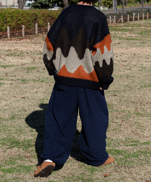 Yahoo!オークション - 「Perushu」 長袖ニット MEDIUM ネイビー メンズ