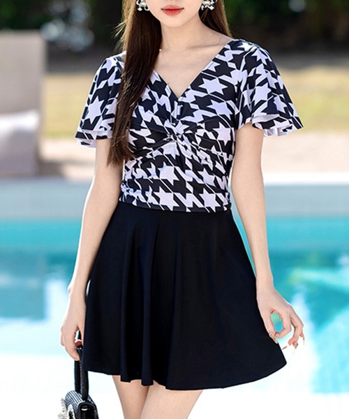 水着 レディース水着 千鳥格子柄Nネックワンピ風オールインワンスイムウェア レディース : 84100239 : ZOZOTOWN Yahoo ...