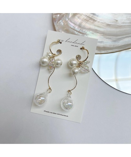TONE ピアス 「soy coco_latte handmade」コットンパールつぶつぶ×ガラスドーム ピアス(MA) レディース ...