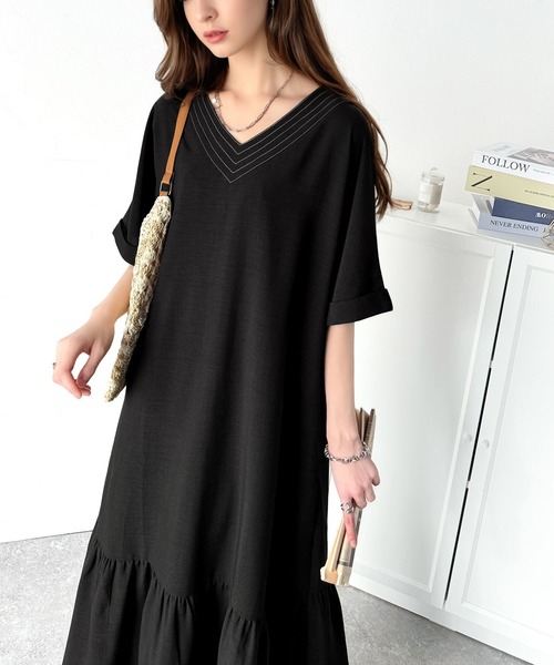 classicalelf ワンピース 大人の抜け感。ステッチ使いVネックロングワンピース レディース : ZOZOTOWN Yahoo!店 - 通販 - Yahoo!ショッピング