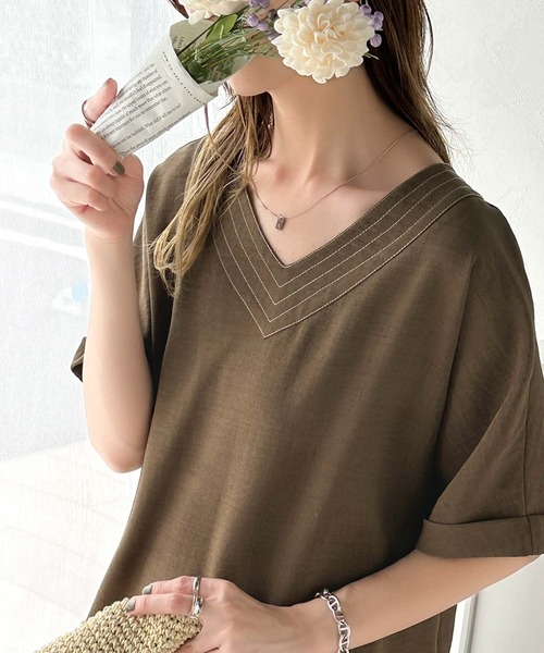 classicalelf ワンピース 大人の抜け感。ステッチ使いVネックロングワンピース : ZOZOTOWN Yahoo!店 - 通販 - Yahoo!ショッピング