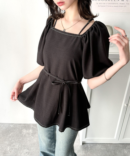 classicalelf ブラウス シャツ トレンド感たっぷり！2way配色ステッチペプラムブラウス（半袖） レディース : ZOZOTOWN Yahoo!店 - 通販 - Yahoo!ショッピング