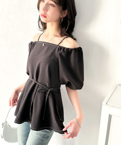 classicalelf ブラウス シャツ トレンド感たっぷり！2way配色ステッチペプラムブラウス（半袖） レディース : ZOZOTOWN Yahoo!店 - 通販 - Yahoo!ショッピング