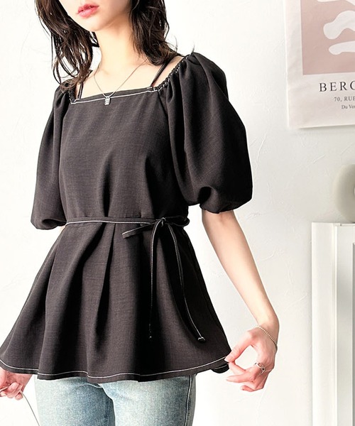 classicalelf ブラウス シャツ トレンド感たっぷり！2way配色ステッチペプラムブラウス（半袖） レディース : ZOZOTOWN Yahoo!店 - 通販 - Yahoo!ショッピング