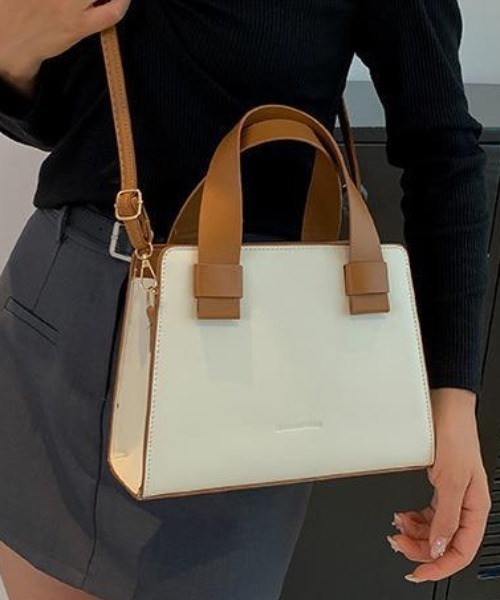 バッグ ハンドバッグ フェイクレザー 太めハンドル スクエア 2way ハンドバッグ ショルダーバッグ レディース :83005251 ...