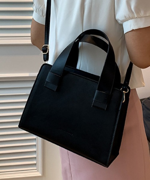 バッグ ハンドバッグ フェイクレザー 太めハンドル スクエア 2way ハンドバッグ ショルダーバッグ レディース :83005251 ...