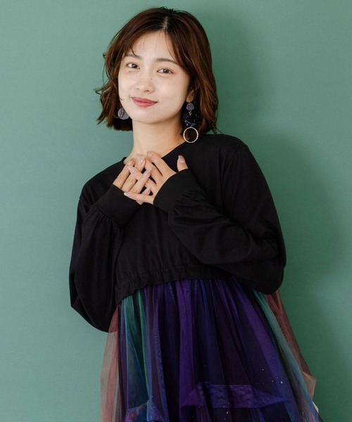 ScoLar（スカラー） ワンピース 2柄展開タック入りチュールバルーン